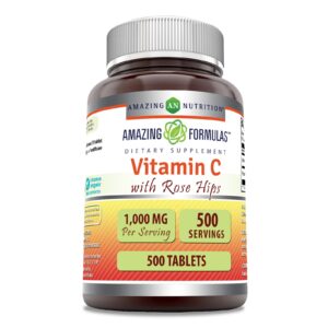 amazing formulas vitamin c with rose hips supplement | 1000 mg | tablets | non-gmo | gluten free | made in usa (500 count)