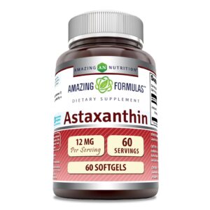 amazing formulas astaxanthin 12 mg supplement | 60 softgels | non-gmo | gluten free | made in usa