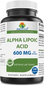 brieofood alpha lipoic acid 600mg per serving - 240 capsules - non-gmo, gluten free