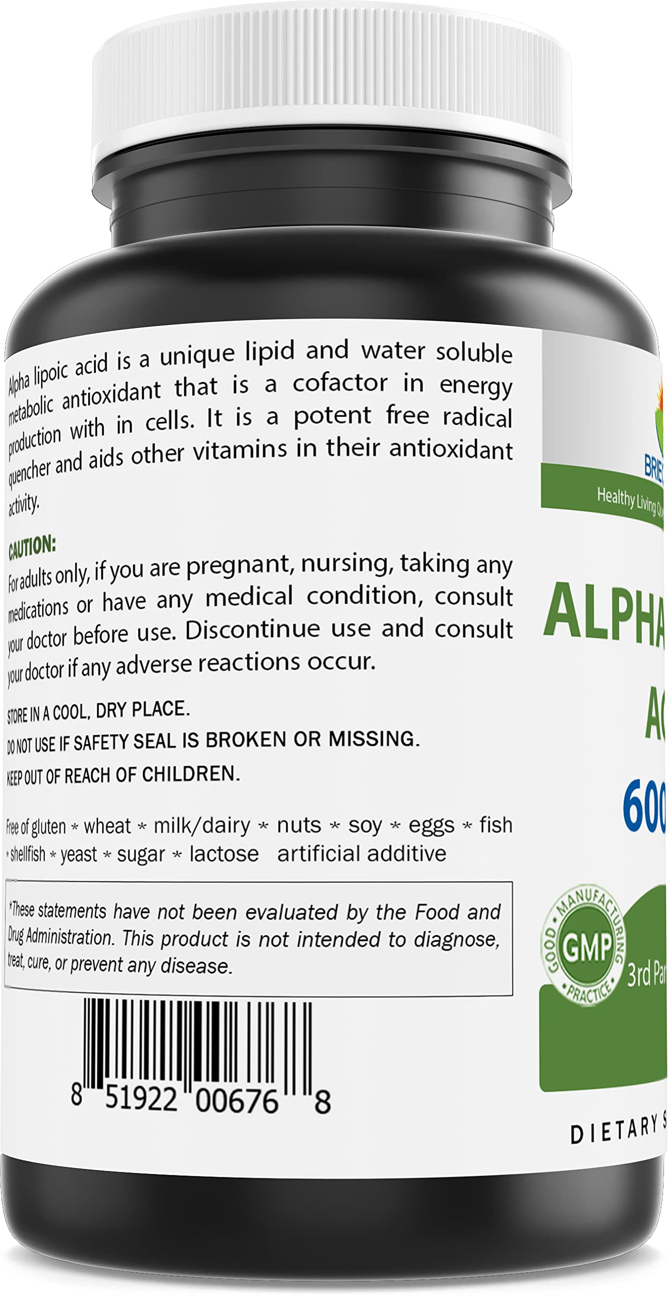 Brieofood Alpha Lipoic Acid 600mg per Serving - 240 Capsules - Non-GMO, Gluten Free