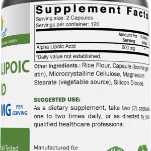 Brieofood Alpha Lipoic Acid 600mg per Serving - 240 Capsules - Non-GMO, Gluten Free