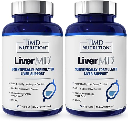 1MD LiverMD - Liver Support Supplement | Siliphos Milk Thistle Extract - Highly Bioavailable, for Liver Support | 60 Capsules (2-Pack)