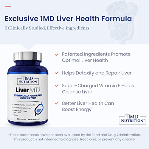 1MD LiverMD - Liver Support Supplement | Siliphos Milk Thistle Extract - Highly Bioavailable, for Liver Support | 60 Capsules (2-Pack)