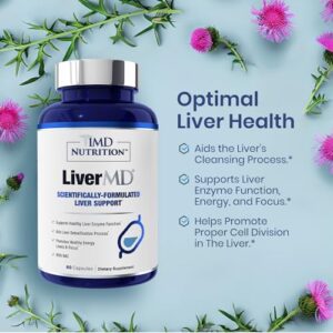 1MD LiverMD - Liver Support Supplement | Siliphos Milk Thistle Extract - Highly Bioavailable, for Liver Support | 60 Capsules (2-Pack)