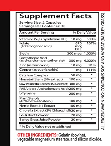 Saw Palmetto Mens Hair - Gray Hair Reverse Complex - Natural Solution - Powerful Results, Grey Hair Men, Biotin Vitamins for Hair Skin and Nails, Paba Supplement, Gray Hair Supplement, 1 Bot 60 Caps