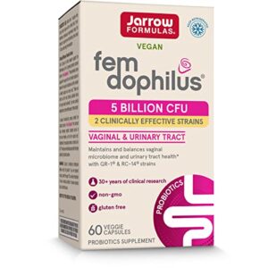 jarrow formulas fem-dophilus - 5 billion organisms per serving - 60 veggie capsules - women’s probiotic - urinary tract health - up to 60 servings (pack of 12)