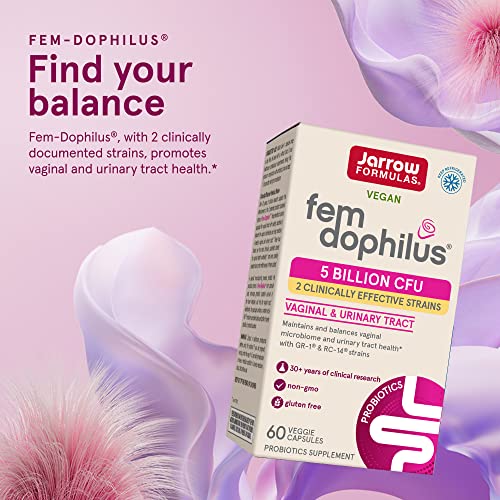 Jarrow Formulas Fem-Dophilus - 5 Billion Organisms Per Serving - 60 Veggie Capsules - Women’s Probiotic - Urinary Tract Health - Up to 60 Servings (Pack of 12)