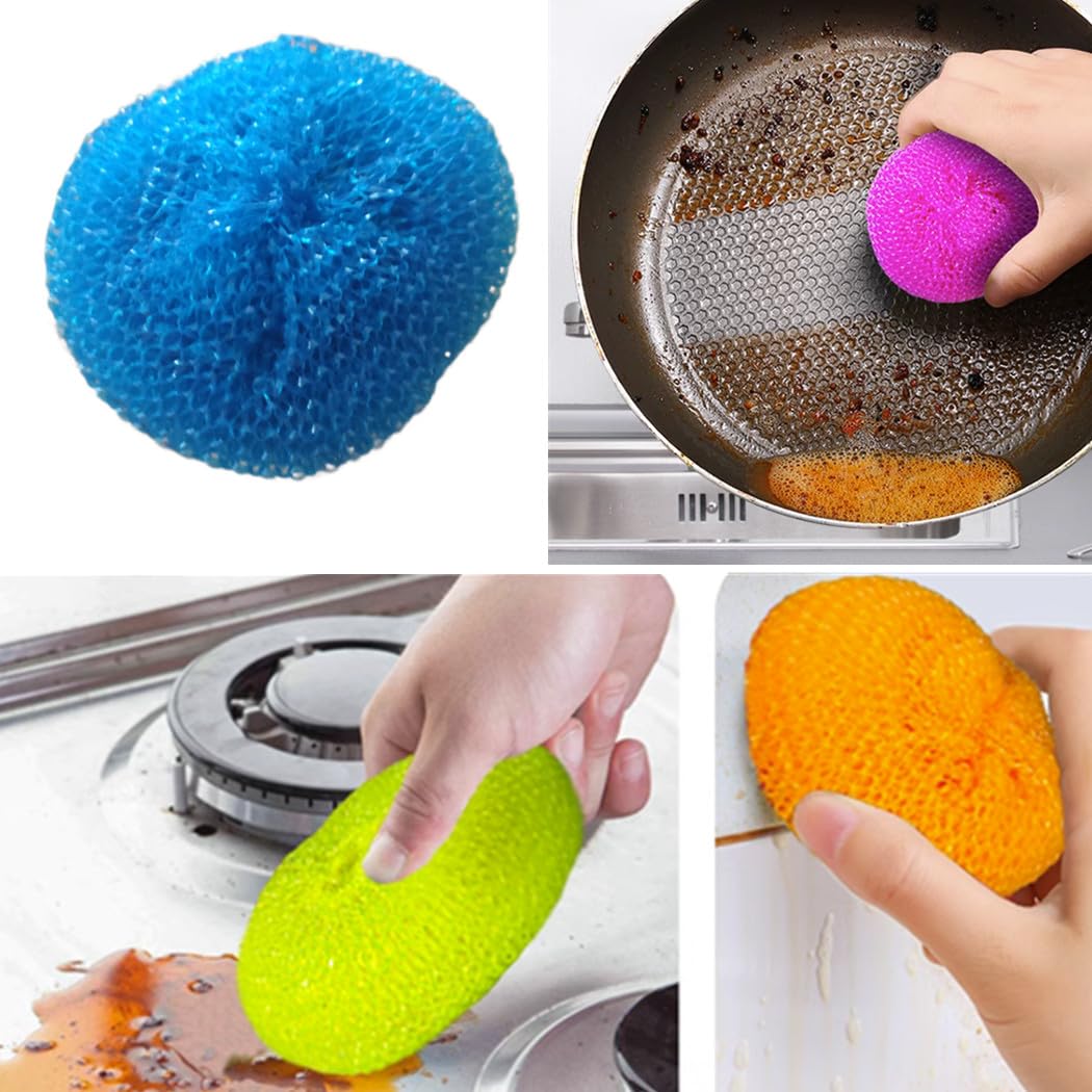 Plastic Dish Scrubbers for Dishes, Non Scratch Nylon Pot Round Scrubber Scouring Pad for Cookware, Colorful Mesh Scouring Dish Pads Scrubbers (18 Pack)