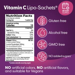 AFT Pharmaceuticals Lipo-Sachets Liposomal Vitamin C - 1,000mg Per Serving for Immune and Collagen Support - High Absorption - GMO Free, No Added Sugar, Vegan - 30 Liposomal Liquid Vitamin C Packets