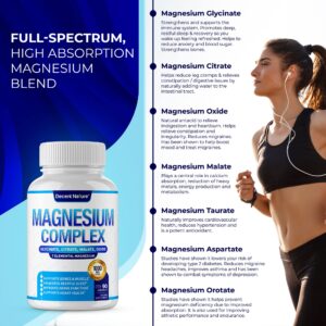 Magnesium Complex 7 Elemental Magnesium Supplement 1000mg – Magnesium Glycinate, Citrate, Malate, Taurate, Oxide, Aspartate, Orotate Non-GMO 90 Capsules