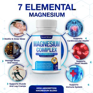 Magnesium Complex 7 Elemental Magnesium Supplement 1000mg – Magnesium Glycinate, Citrate, Malate, Taurate, Oxide, Aspartate, Orotate Non-GMO 90 Capsules