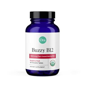 ora organic vitamin b12 1500mcg - plant-based methylcobalamin for adults - natural stimulant-free energy, raspberry flavor chewable tablets, no added sugar - 30 tablets