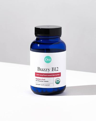 Ora Organic Vitamin B12 1500mcg - plant-based methylcobalamin for adults - Natural stimulant-free energy, Raspberry flavor chewable tablets, no added sugar - 30 tablets