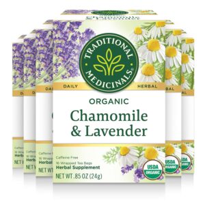 traditional medicinals organic chamomile & lavender herbal tea, settles nervous system, (pack of 6) - 96 tea bags total