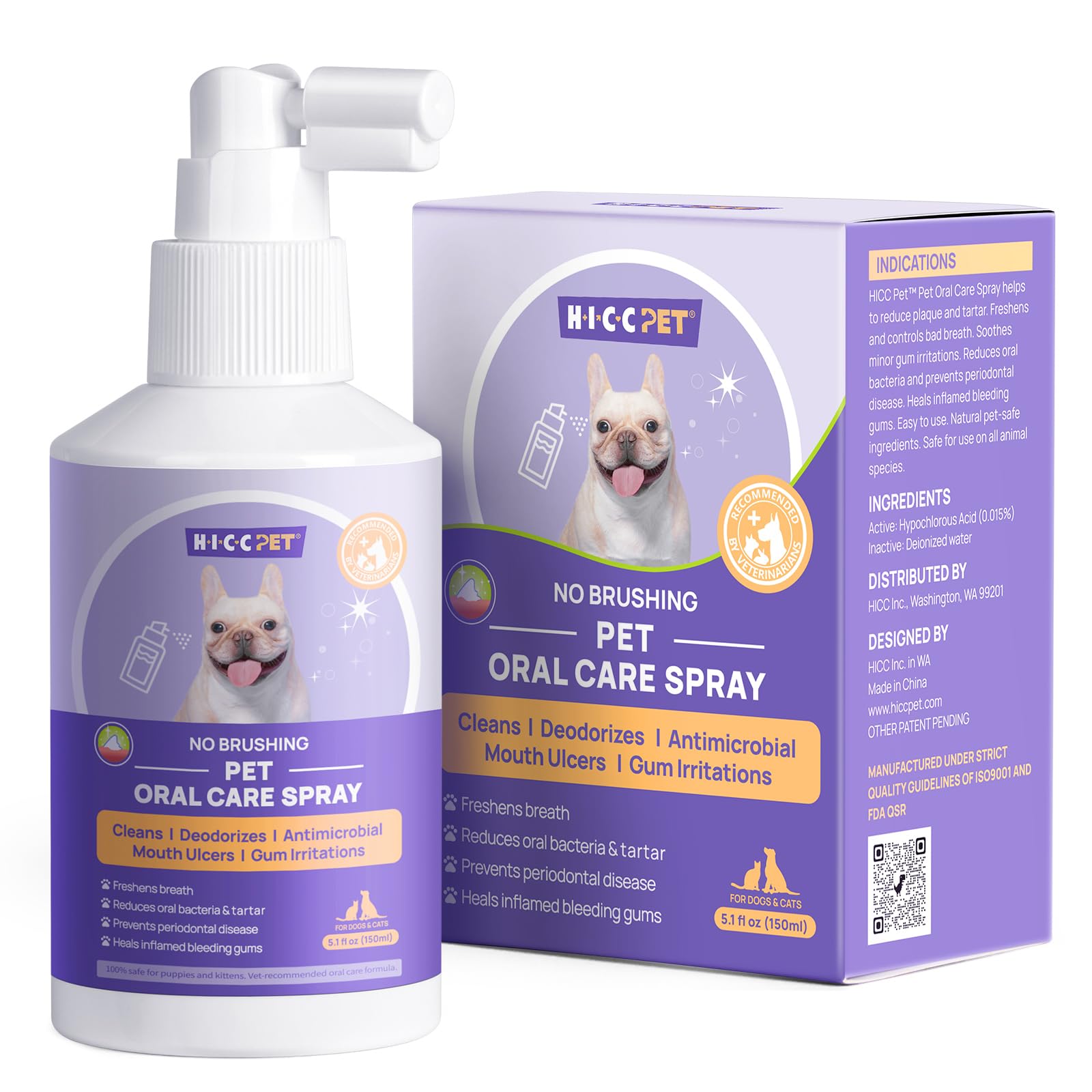 Oral Care Spray for Dogs and Cats, Anti Inflammatory Pet Breath Dental Care Spray, Dog Gingivitis Treatment, Fight Bad Breath Caused by Plaque and Gum Redness, Dog Tooth Brushing Kit, 5.1 Fl Oz