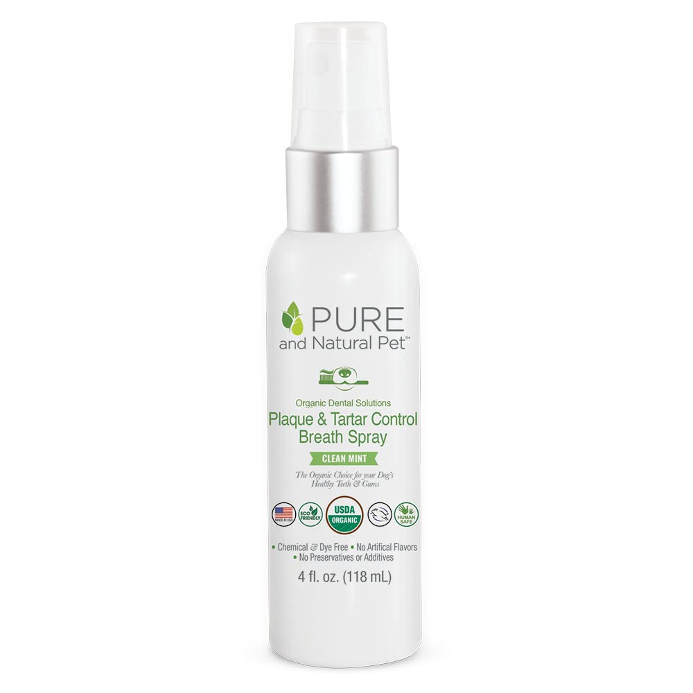 Pure and Natural Pet Organic Dental Solutions® USDA Certified Organic Plaque & Tartar Control Breath Spray 4 oz.