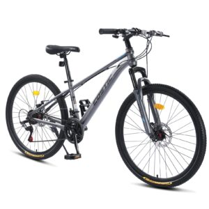 costic 26 inch youth/adult mountain bike,21 speeds,secure frame 26 inch aluminum wheels, suspension fork，with dual disc-brake for men women mtb adult bicycle (matte grey)