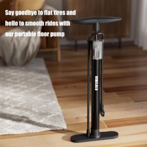 VIMILOLO Bike Floor Pump,Portable Ball Pump Inflator Bicycle Floor Pump with Both Presta and Schrader Bicycle Pump Valves Bike Pumps-160Psi Max