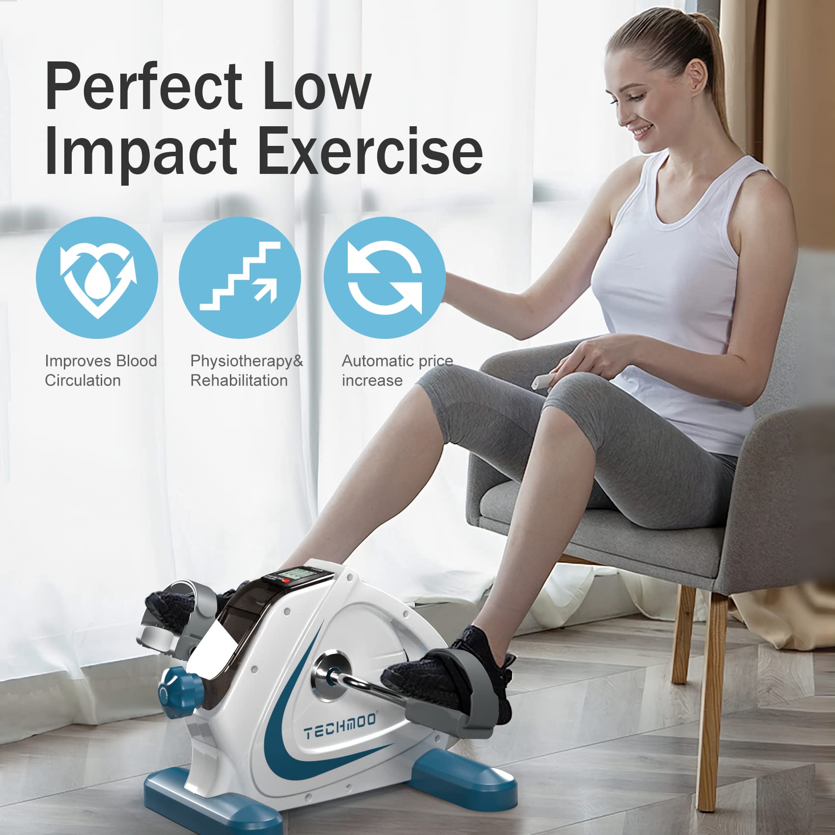 TECHMOO Under Desk Bike Pedal Exerciser, Heavy Metal Flywheel Mini Stationary Exercise Bike with LCD Digital Monitor Portable Foot Cycle for Home/Office/Workout Legs and Arms Training Peddler Machine