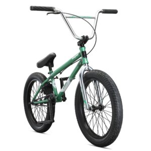 mongoose legion l60 kids freestyle bmx bike, intermediate rider, boys and girls bikes, 20-inch wheels, hi-ten steel frame, micro drive 25x9t bmx gearing, green