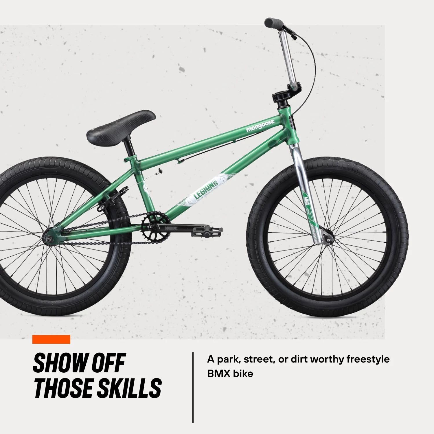 Mongoose Legion L60 Kids Freestyle BMX Bike, Intermediate Rider, Boys and Girls Bikes, 20-Inch Wheels, Hi-Ten Steel Frame, Micro Drive 25x9T BMX Gearing, Green