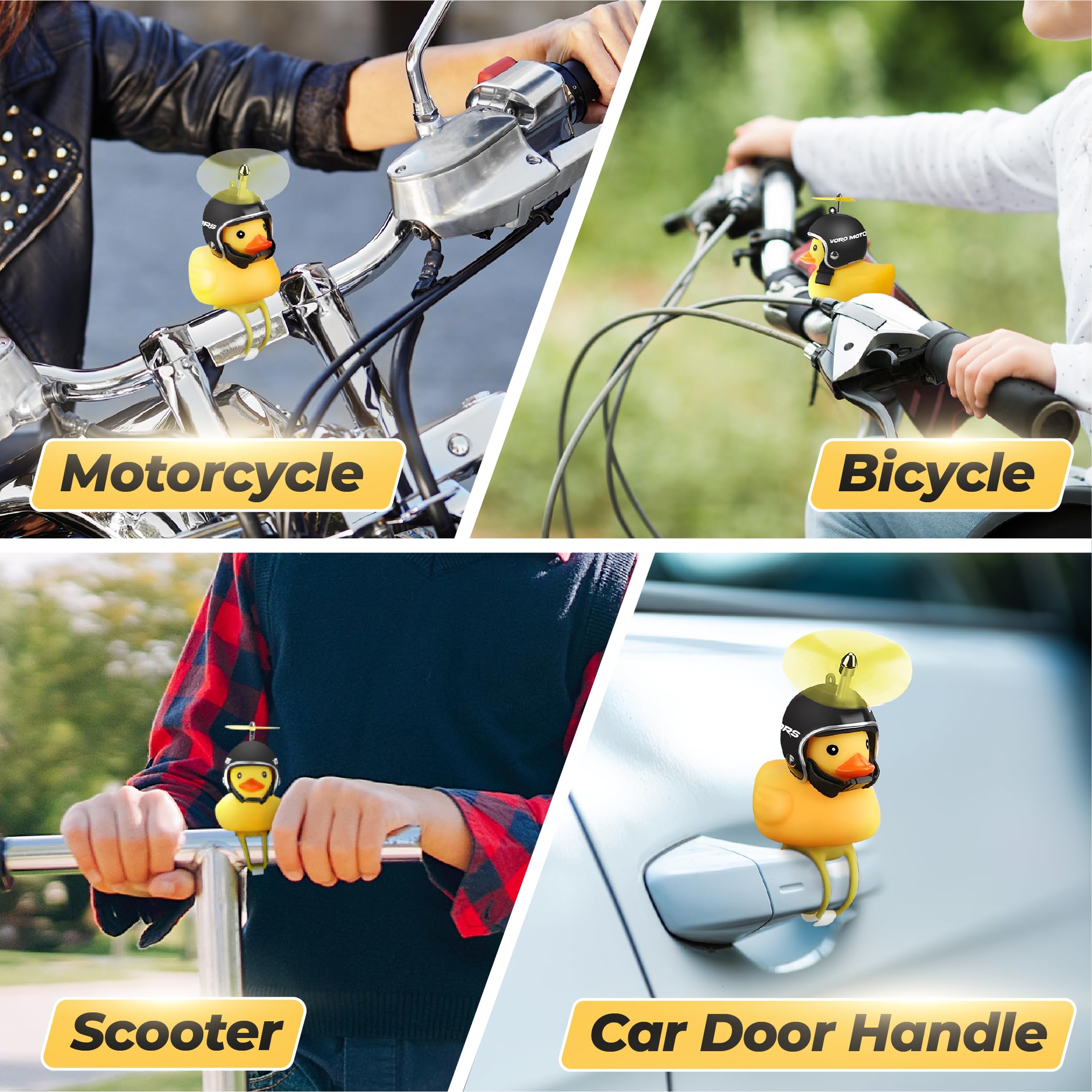 Voro Motors 2 Pieces Duck Bike Bells, Rubber Duck Bicycle Accessories, Cute Propeller Handlebar Bicycle Horns for Bike Scooter Motorcycles Car Sport Outdoor