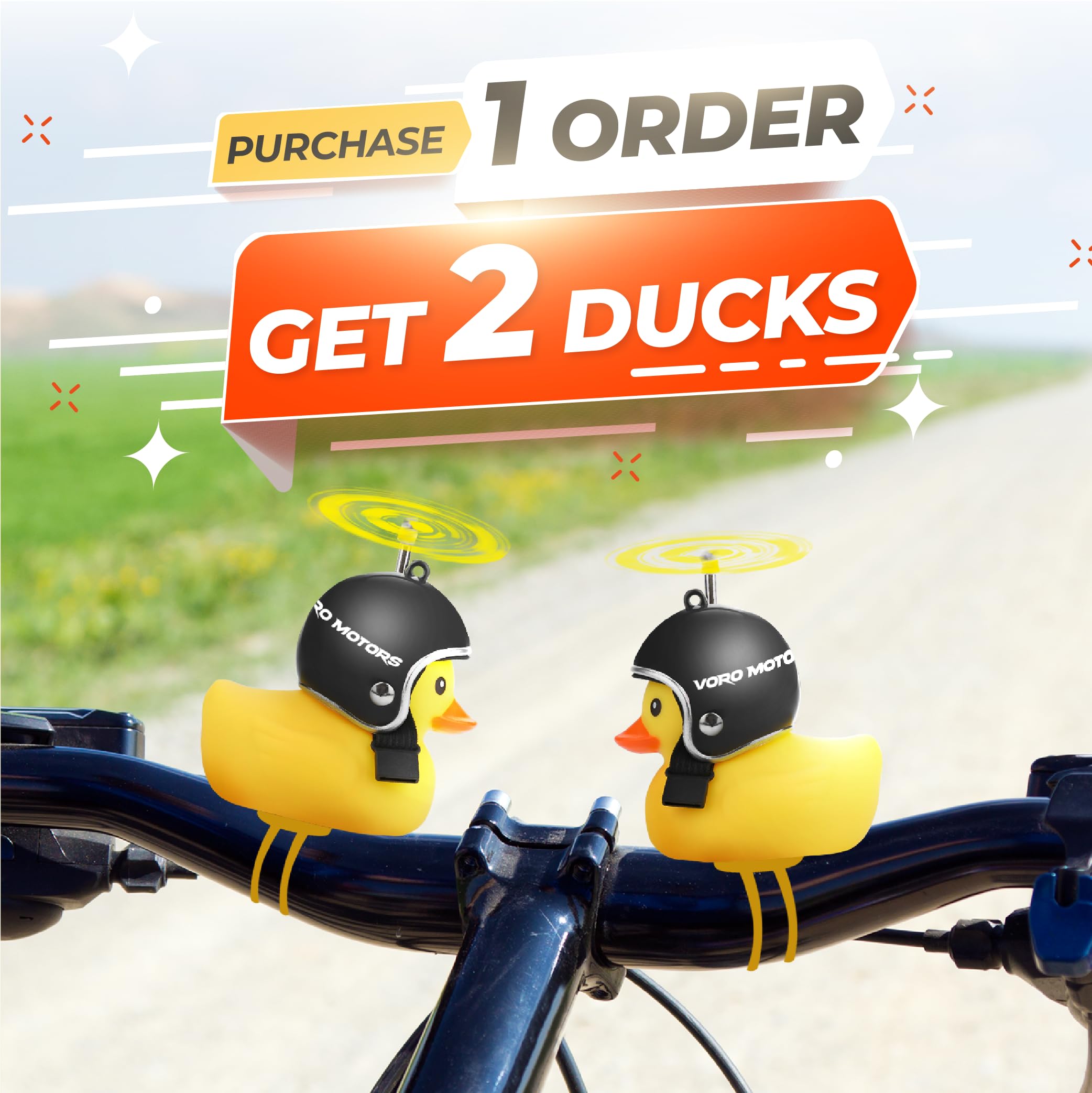 Voro Motors 2 Pieces Duck Bike Bells, Rubber Duck Bicycle Accessories, Cute Propeller Handlebar Bicycle Horns for Bike Scooter Motorcycles Car Sport Outdoor