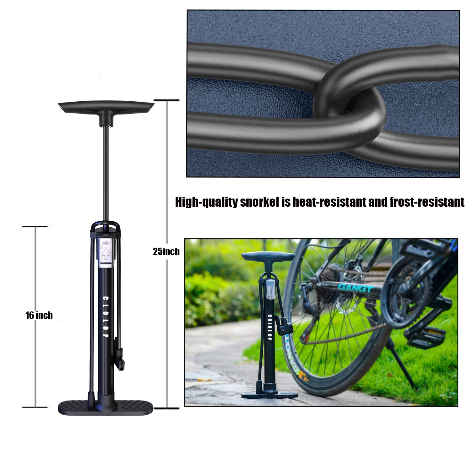 CLOLOP Portable Bike Pump, Bicycle Floor Pump Stand Pump Ball Pump with Presta & Schrader Valves for Bike Tyre, Sports Ball Balloons Swimming Rings etc. (Classic)