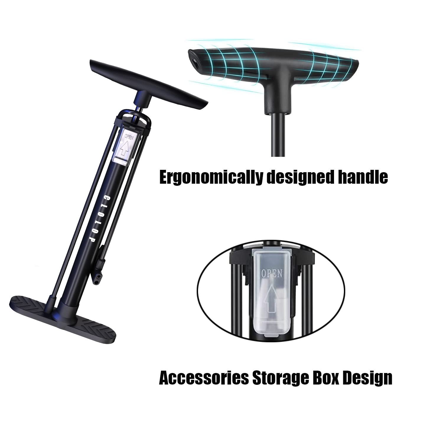 CLOLOP Portable Bike Pump, Bicycle Floor Pump Stand Pump Ball Pump with Presta & Schrader Valves for Bike Tyre, Sports Ball Balloons Swimming Rings etc. (Classic)