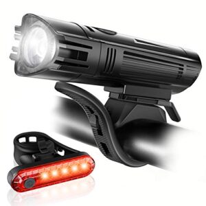 ascher ultra bright usb rechargeable bike light set, powerful bicycle front headlight and back taillight, 4 light modes, easy to install for men women kids road mountain cycling black