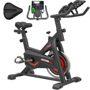 goflyshine exercise bikes stationary, indoor cycling bike for home cardio gym,workout bike with saddle cover, pad mount & lcd monitor,silent belt drive