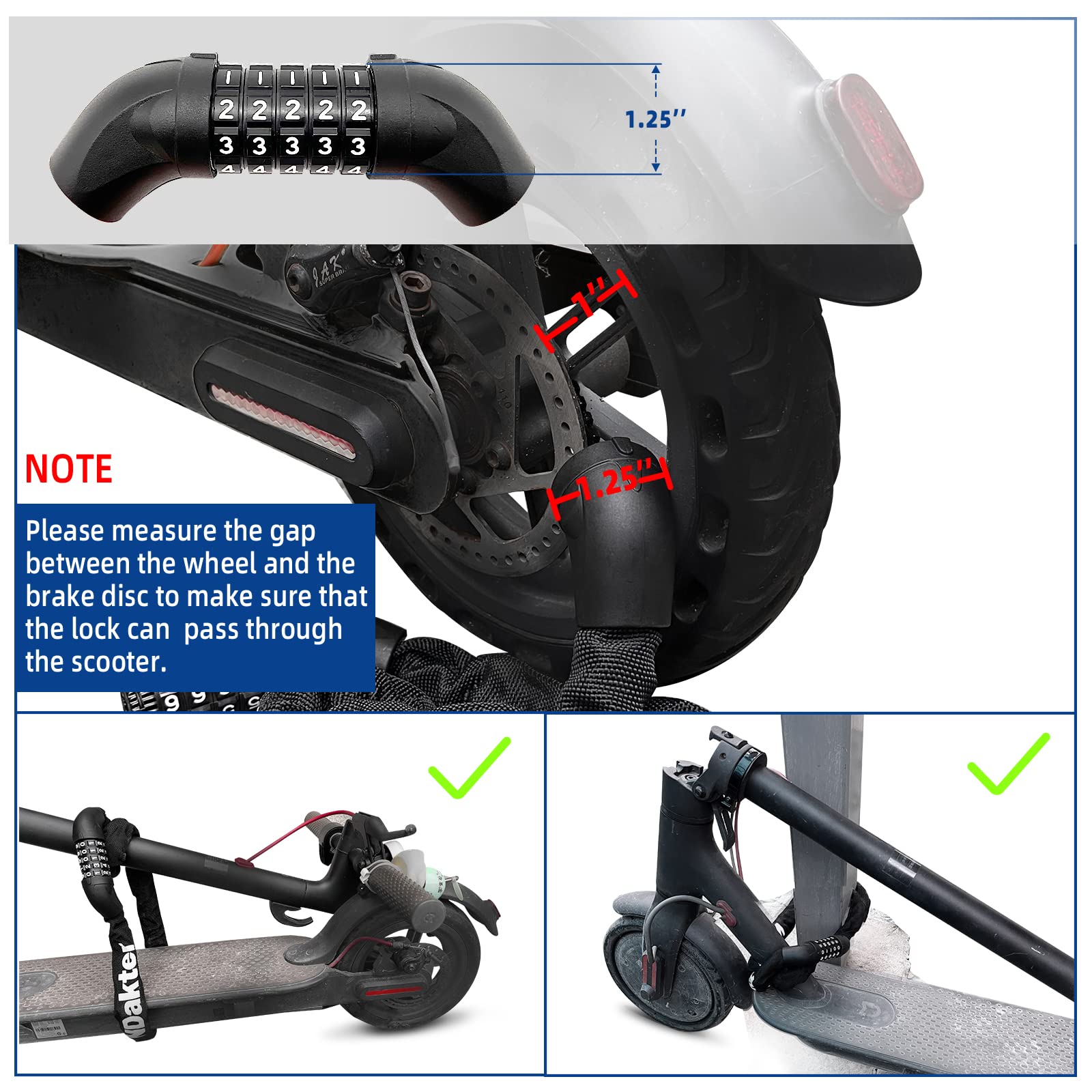 NDakter Bike Chain Lock, 5-Digit Combination Anti-Theft Bicycle Lock, 3.2/4.27 feet Long Security Resettable Bike Locks Heavy Duty for Bike, Bicycle, Scooter, Motorcycle, Door, Gate, Fence