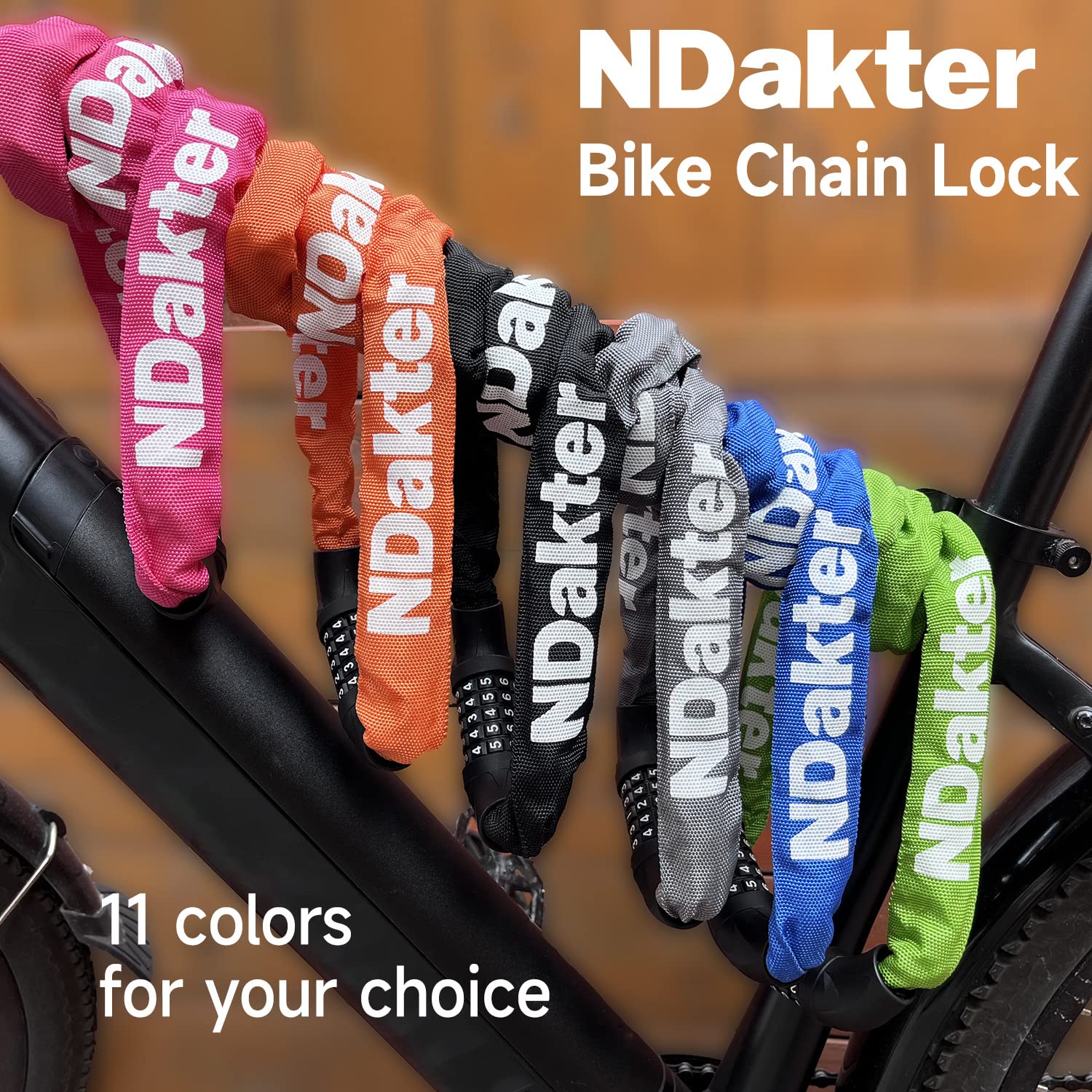 NDakter Bike Chain Lock, 5-Digit Combination Anti-Theft Bicycle Lock, 3.2/4.27 feet Long Security Resettable Bike Locks Heavy Duty for Bike, Bicycle, Scooter, Motorcycle, Door, Gate, Fence