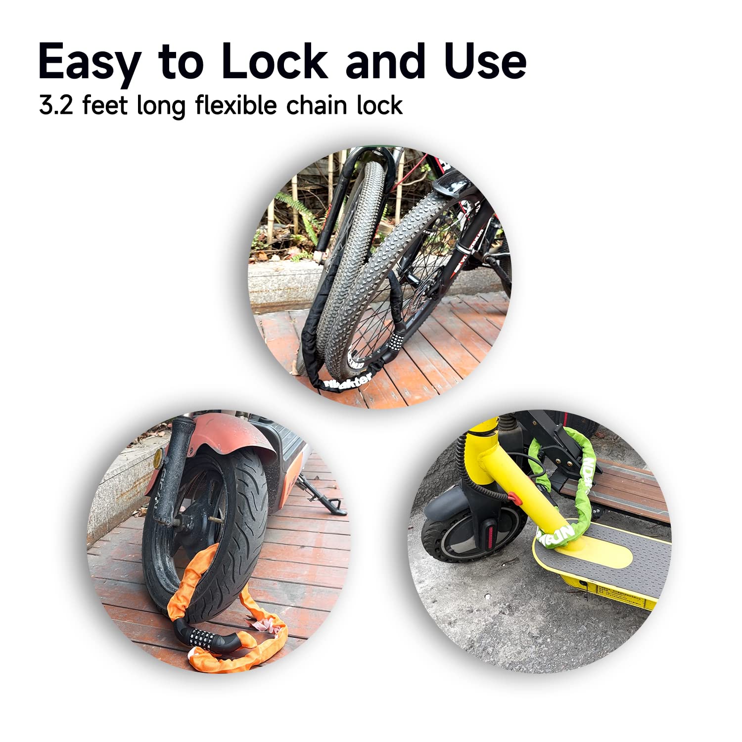 NDakter Bike Chain Lock, 5-Digit Combination Anti-Theft Bicycle Lock, 3.2/4.27 feet Long Security Resettable Bike Locks Heavy Duty for Bike, Bicycle, Scooter, Motorcycle, Door, Gate, Fence