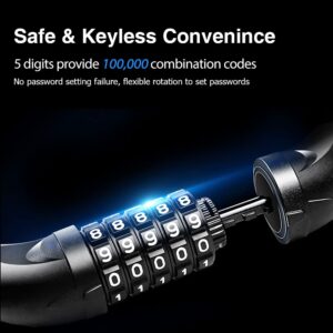 NDakter Bike Chain Lock, 5-Digit Combination Anti-Theft Bicycle Lock, 3.2/4.27 feet Long Security Resettable Bike Locks Heavy Duty for Bike, Bicycle, Scooter, Motorcycle, Door, Gate, Fence