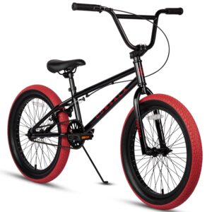 cubsala 18 inch big kids bmx bicycle freestyle bike for age 5 6 7 8 9 years old boys girls and youth beginners, black with red tires