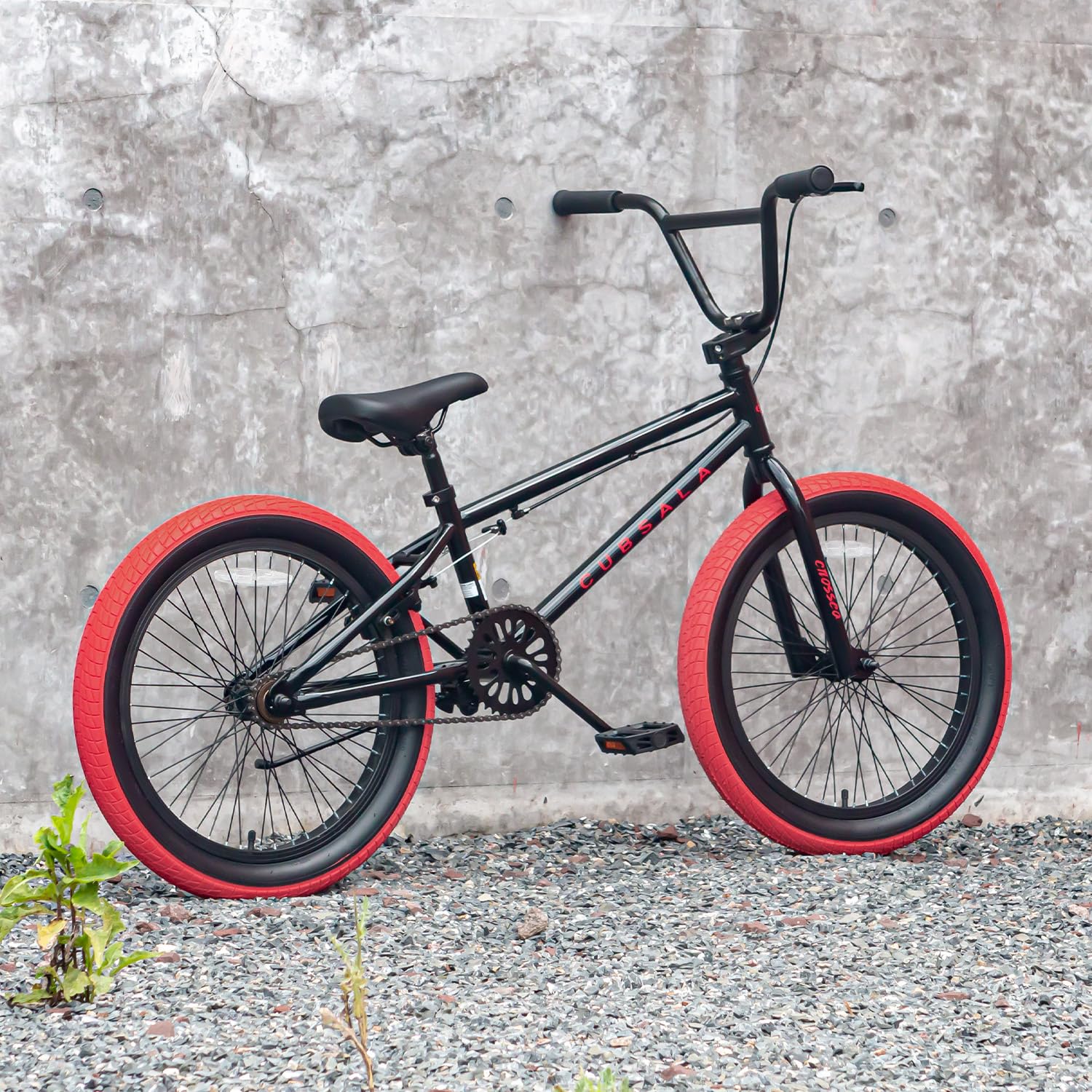 cubsala 18 Inch Big Kids BMX Bicycle Freestyle Bike for Age 5 6 7 8 9 Years Old Boys Girls and Youth Beginners, Black with Red Tires