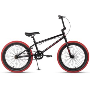 cubsala 18 Inch Big Kids BMX Bicycle Freestyle Bike for Age 5 6 7 8 9 Years Old Boys Girls and Youth Beginners, Black with Red Tires