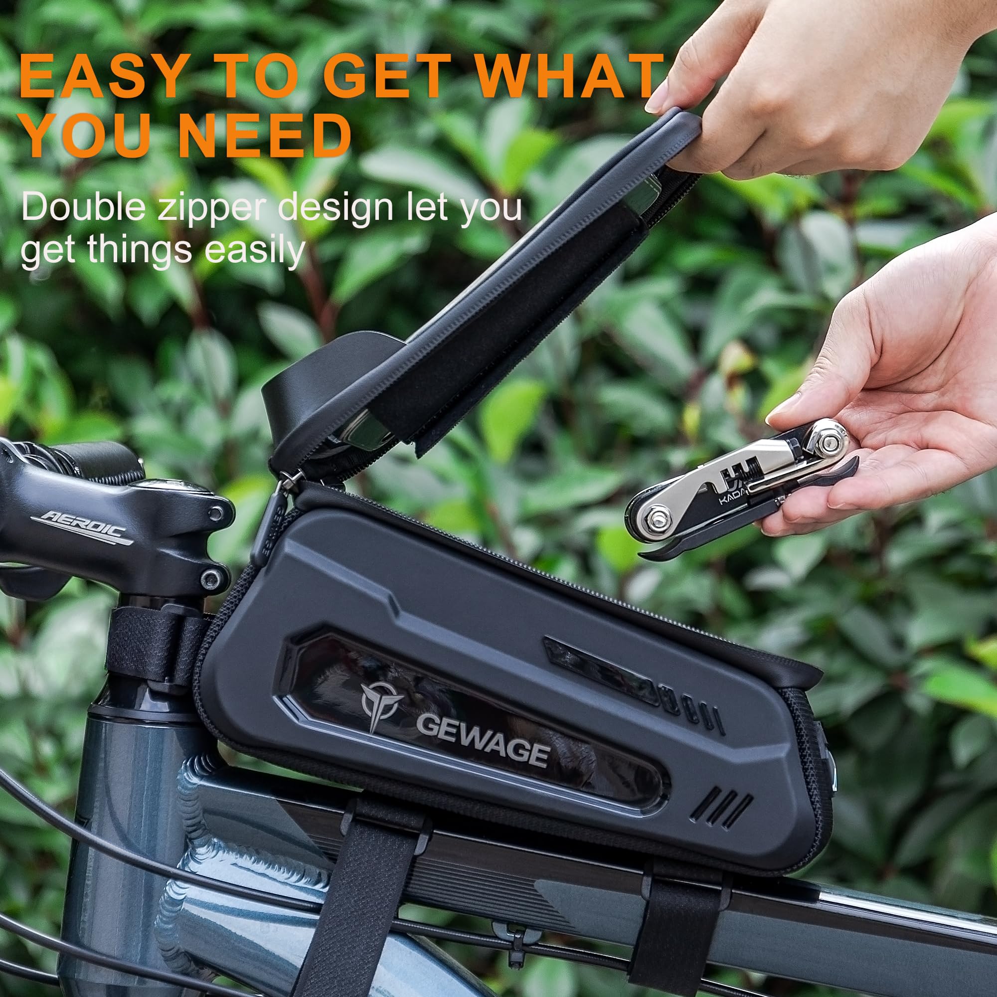 GEWAGE Bicycle Phone Mount Bag & Bicycle Tire Pump, Bike Multitool with Tyre Lever - Bike Tool Kits for Repair and Maintenance at Home or On The Road