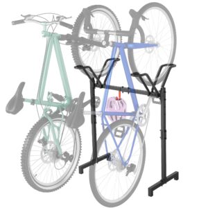 sttoraboks 2 bikes floor stand,adjustable bicycle parking rack with hook for garage/indoor/outdoor,metal cycle storage organizer rack for road bikes