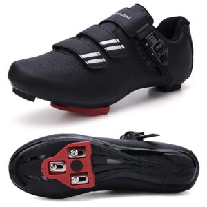 Mens Womens Cycling Shoes Compatible with Pelaton Bike Shoes Road Bike Shoes Riding Bicycle Pre-installed with Delta Cleats Clip Indoor Outdoor Pedal Size 7 Black