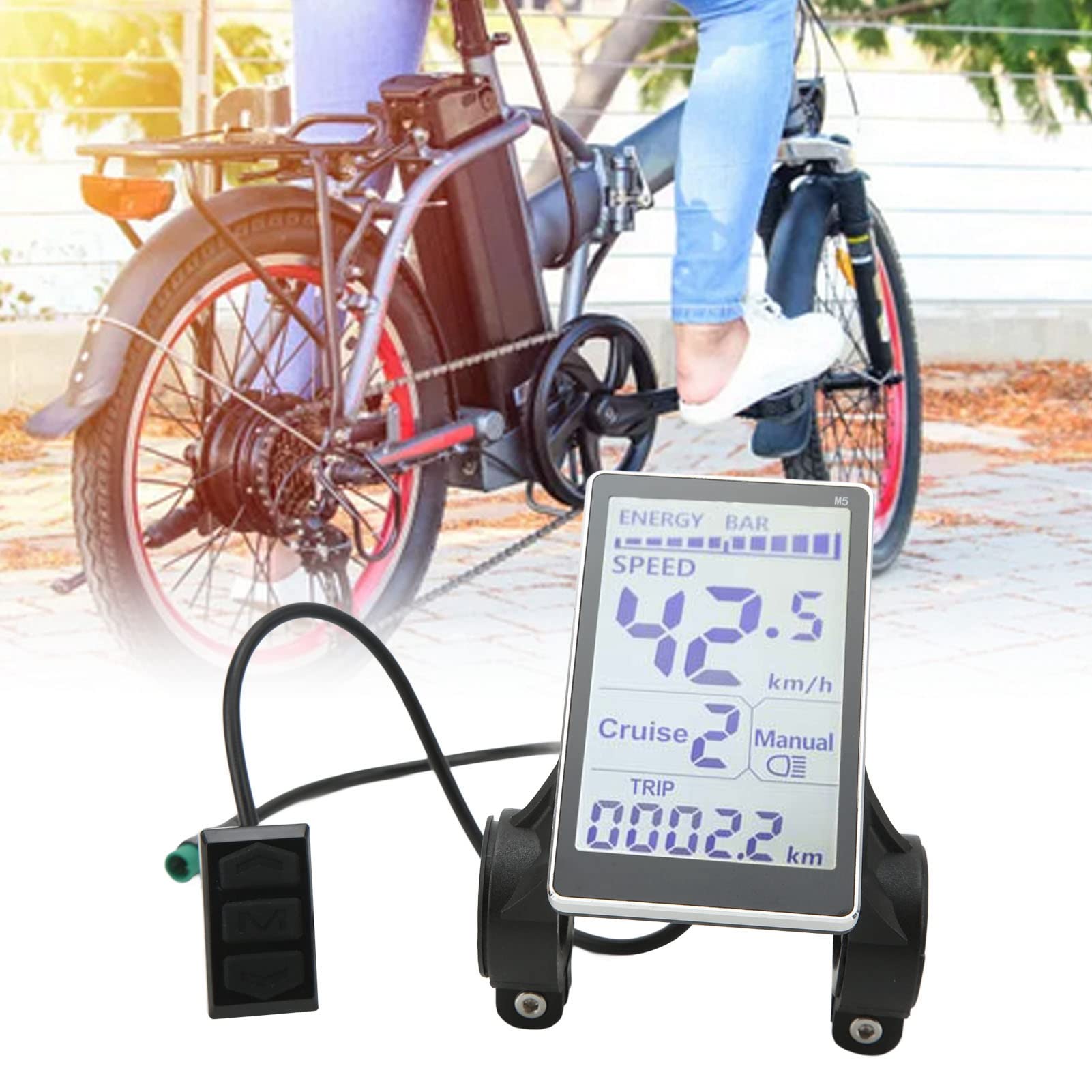 Ebike LCD Display, 24V 36V 48V 60V Universal, 5 Pin M5 Panel Meter Screen for 31.8mm/1.25in, 22.2mm/0.87in Handlebar for Electric Bikes