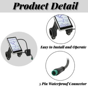 Ebike LCD Display, 24V 36V 48V 60V Universal, 5 Pin M5 Panel Meter Screen for 31.8mm/1.25in, 22.2mm/0.87in Handlebar for Electric Bikes