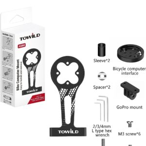 towild AS80 Bike Computer Mount for Road Bike Aero Integrated Handlebar Out Front Mount Aluminium Alloy Compatible with Garmin,Wahoo,and Bryton with GoPro Action Camera Bike Light