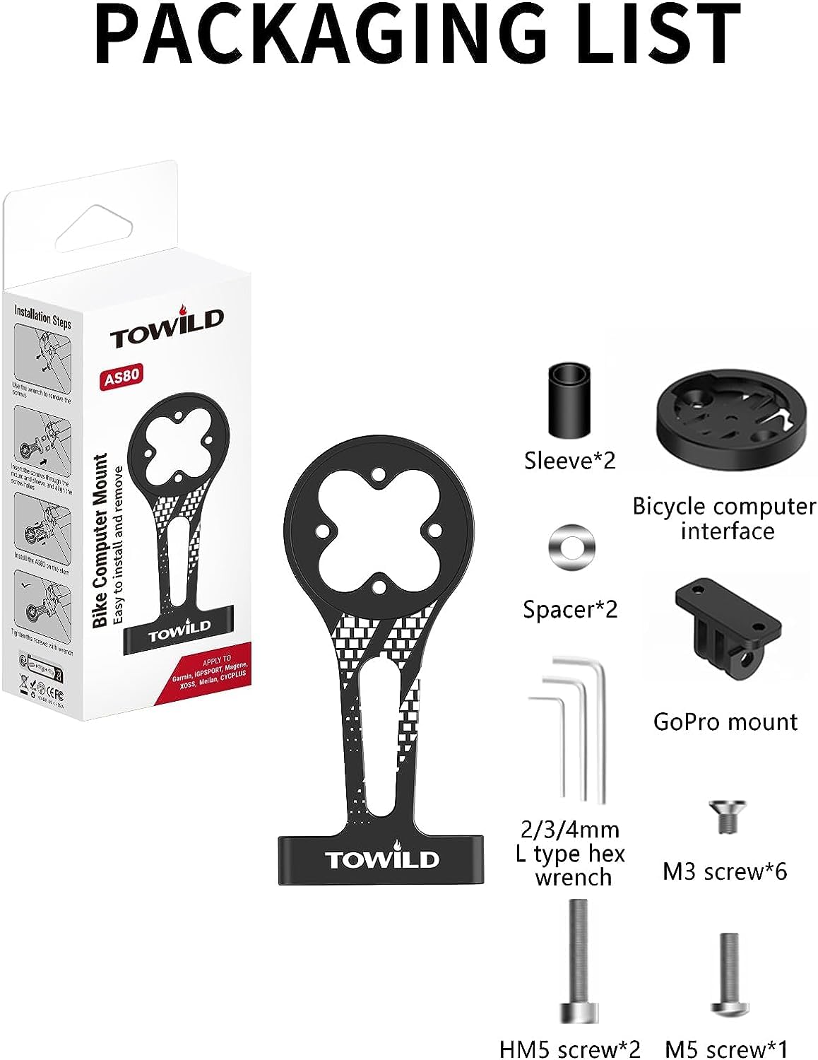 towild AS80 Bike Computer Mount for Road Bike Aero Integrated Handlebar Out Front Mount Aluminium Alloy Compatible with Garmin,Wahoo,and Bryton with GoPro Action Camera Bike Light