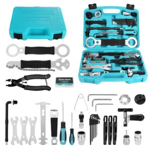 duratech 41 pieces bike repair tools, complete bike tools kit with storage box, mountain bike maintenance tools, for mountain, road, and park bicycle with chain riveter, tire levers, crank puller