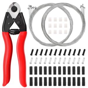 mankk 73pcs universal bike brake cable kit and housing replacement kit stainless steel bike cable cutter wire cable cutters with cable end caps and o-rings for mountain road bike bicycle m-111