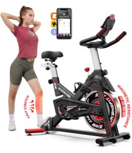 pooboo magnetic exercise bike stationary, indoor cycling bike with built-in bluetooth sensor compatible with exercise bike apps& ipad mount, comfortable seat and slant board, silent belt drive, 350lbs