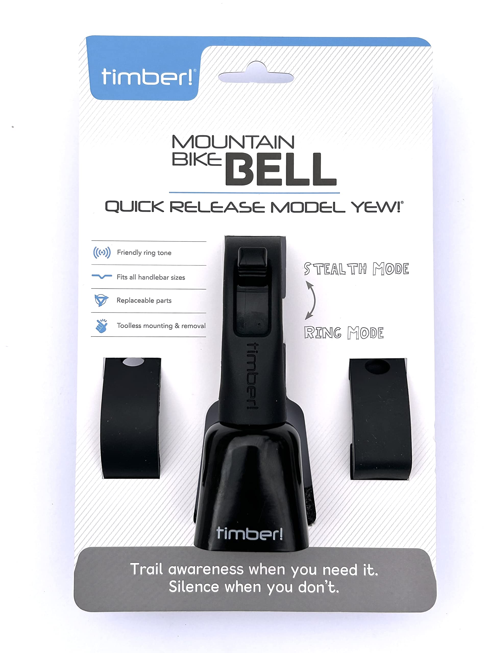 Timber Mountain Bike Bell - New Quick Release Model Yew! - Multi-use MTB Trail Bell with Dual Modes