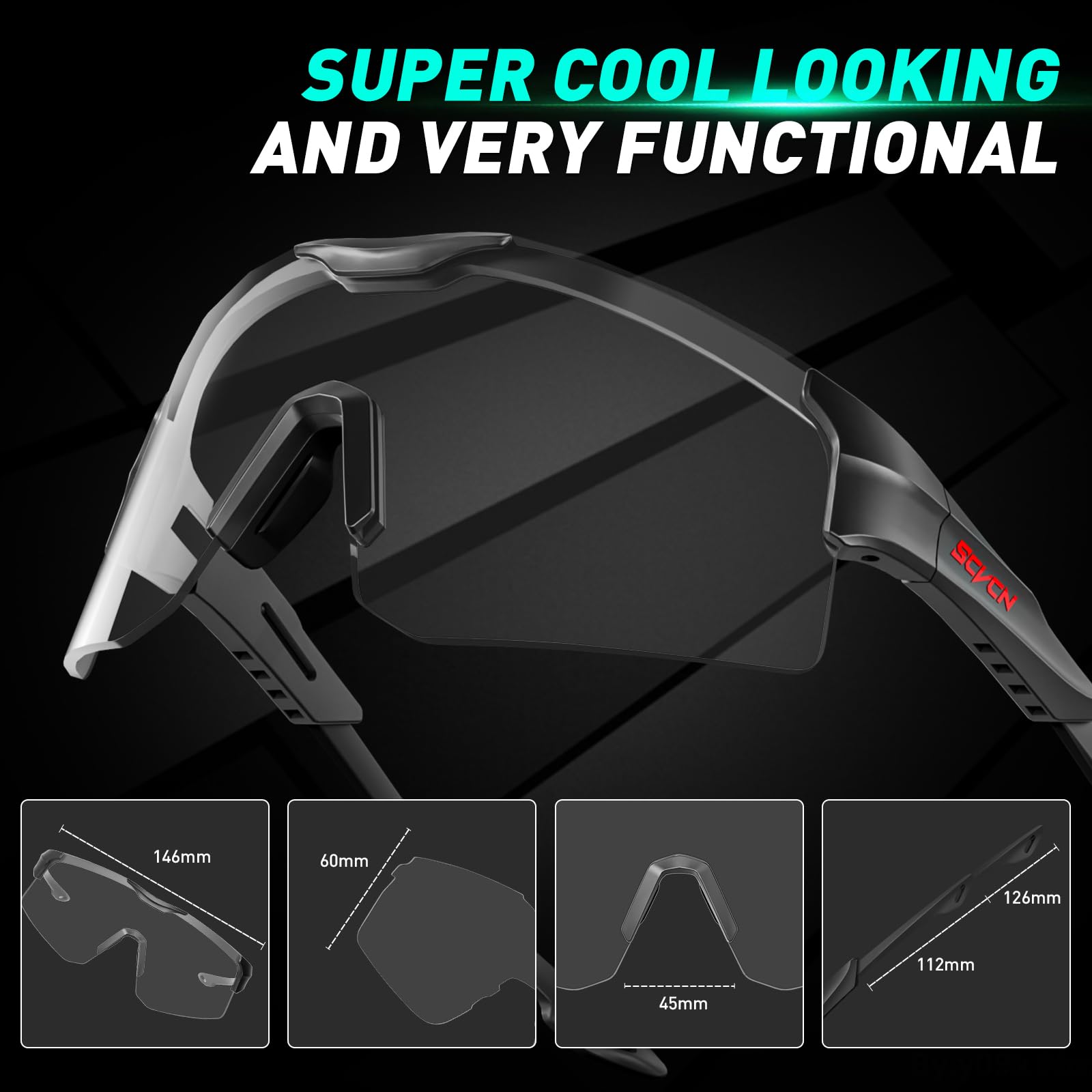 SCVCN Photochromic Cycling Glasses for Men Women UV400 Youth Sports Glasses for Running Baseball Golf